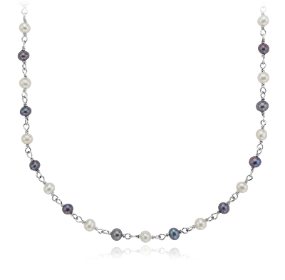Black And White Freshwater Cultured Pearl Necklace In Sterling Silver