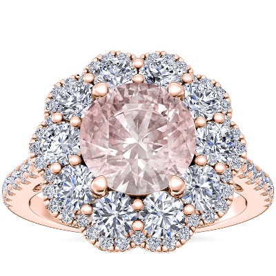 Vintage Diamond Halo Engagement Ring With Round Morganite In 14k Rose