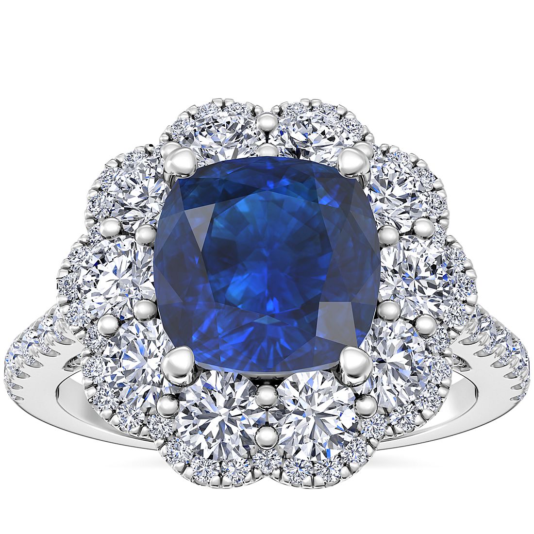 Vintage Diamond Halo Engagement Ring with Cushion Sapphire in Platinum ... Vintage Diamond Halo Engagement Ring with Cushion Sapphire in Platinum ...