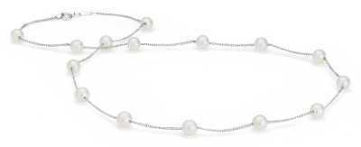 Freshwater Cultured Pearl Tin Cup Stationed Necklace In 14k White Gold