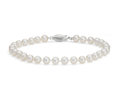 Freshwater Cultured Pearl Bracelet With 14k White Gold 5 0 5 5mm