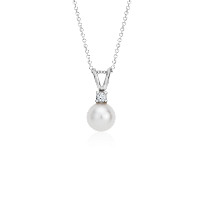 Freshwater Cultured Pearl And Diamond Pendant In 14k White Gold 7 0 7