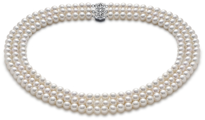 Triple Strand Freshwater Cultured Pearl Strand Necklace In 14k White