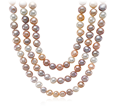 Pastel Freshwater Cultured Pearl Necklace With Sterling Silver 54