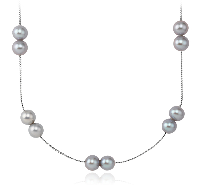 Gray Freshwater Cultured Pearl Necklace With Sterling Silver 36