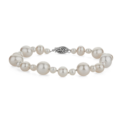 Freshwater Cultured Pearl Graduated Bracelet In 14k White Gold 4 5 9