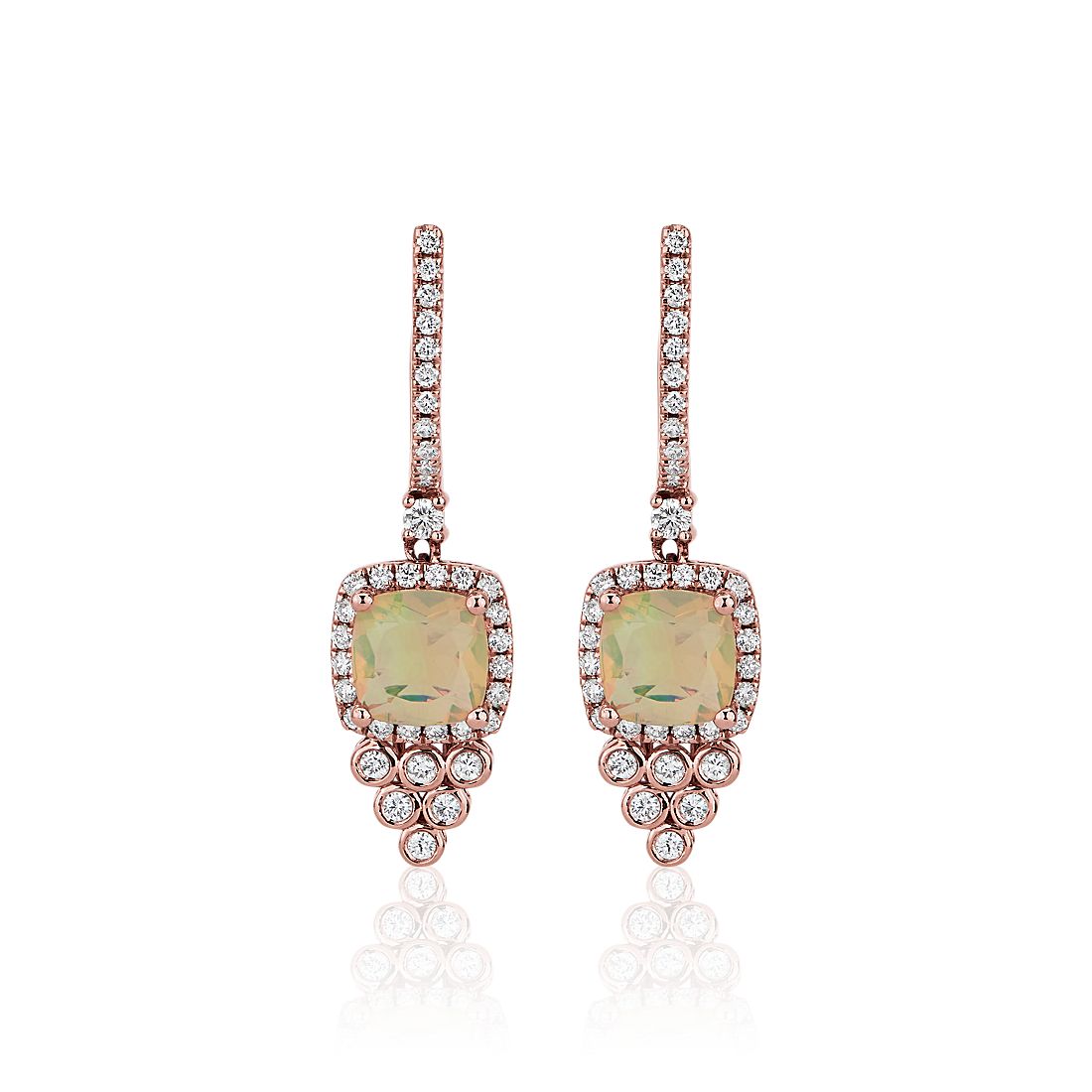 Cushion Cut Opal and Diamond Drop Earrings in 14k Rose Gold | Blue Nile AU Cushion Cut Opal and Diamond Drop Earrings in 14k Rose Gold | Blue Nile AU