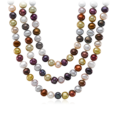 Jewel Tone Freshwater Cultured Pearl Necklace With Sterling Silver 54