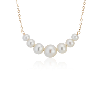 Freshwater Cultured Pearl Smile Necklace In 14k Yellow Gold 3 5 6 5mm