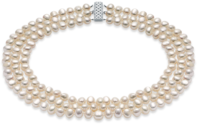 Three Strand Baroque Freshwater Cultured Pearl Necklace With Sterling