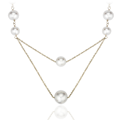 Stationed Freshwater Cultured Pearl Necklace In 14k Yellow Gold 6 10mm