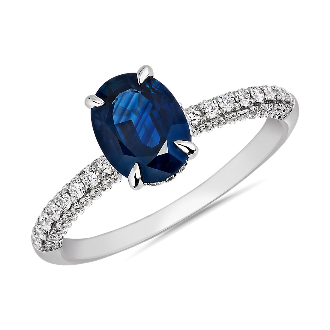Oval Shaped Sapphire and Diamond Ring in 14k White Gold | Blue Nile CA Oval Shaped Sapphire and Diamond Ring in 14k White Gold | Blue Nile CA