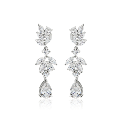 Marquise And Pear Shape Diamond Leaf Drop Earrings In 18k White Gold 1