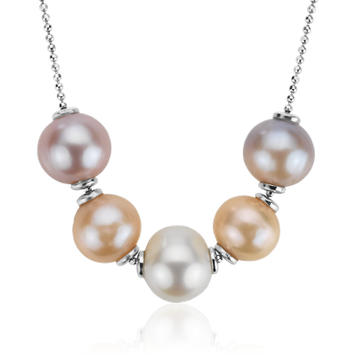 Movable Freshwater Cultured Pearl Necklace In Sterling Silver 9 10mm