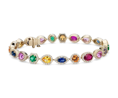 Multicolor Gemstone And Diamond Bracelet In 18k Yellow Gold Blue Nile