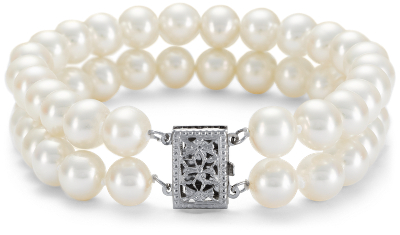 Double Strand Freshwater Cultured Pearl Bracelet In 14k White Gold 7 0