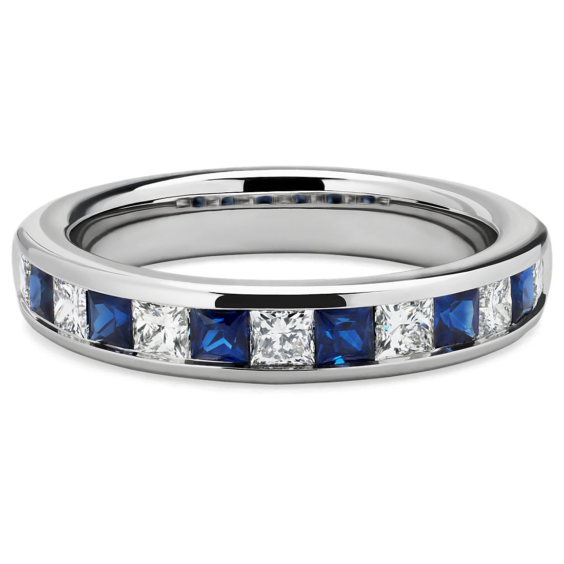 Channel Set Princess Diamond and Blue Sapphire Ring in Platinum (2 mm ... Channel Set Princess Diamond and Blue Sapphire Ring in Platinum (2 mm ...