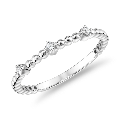 Mini Diamond Beaded Three Stackable Fashion Ring in 14k in White Gold ...