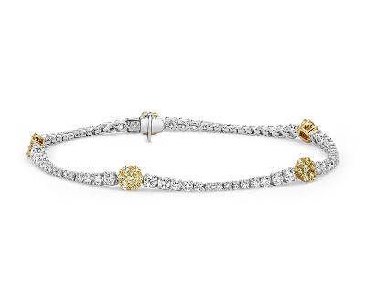 Yellow And White Diamond Floral Bracelet In 18k Yellow And White Gold